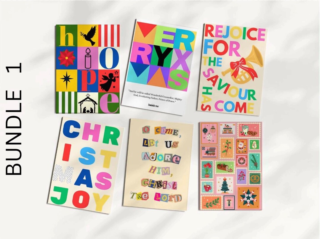 Colourful Christian Christmas Card Set of 6 Unique Holiday Greeting ...