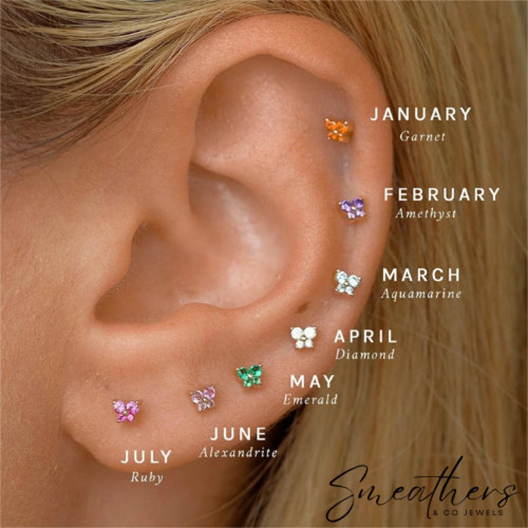 Birthstone Butterfly Stud Earrings Trendy Zircon Studs for Women Unique ...