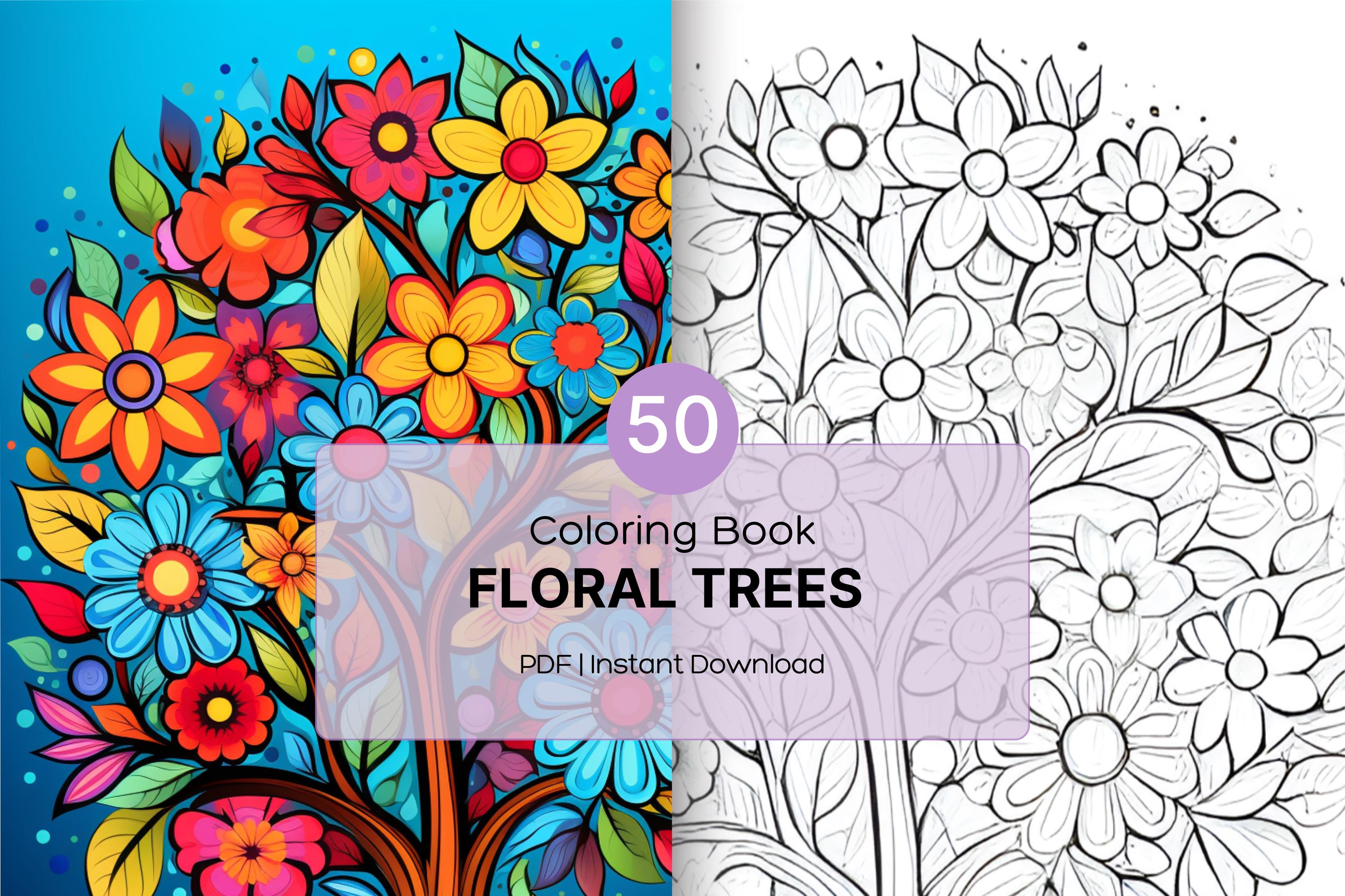 50 Floral Trees Coloring Book Vol 4 50 Intricate Tree Designs With ...