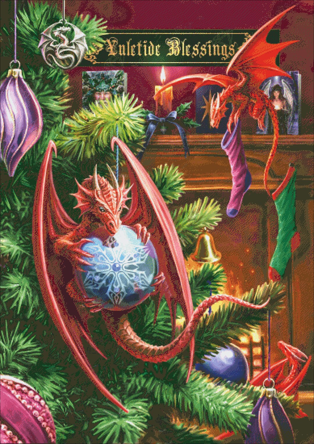 Xmas Christmas Dragons (389x550 Stitches), Dmc Cross Stitch Pattern ...