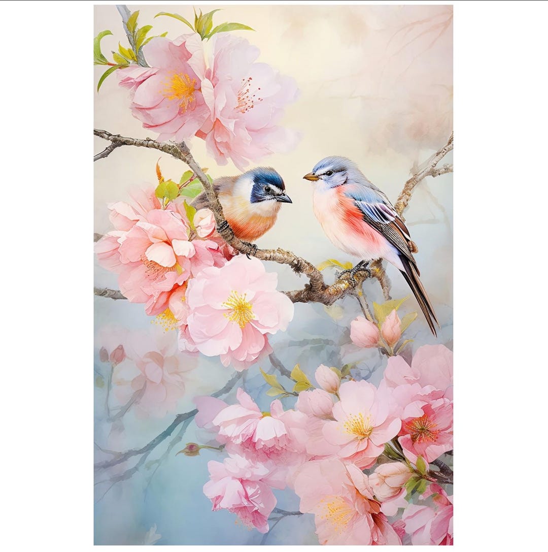 Birds Among Sakura Flowers (400x600 Stitches), DMC Cross Stitch Pattern ...