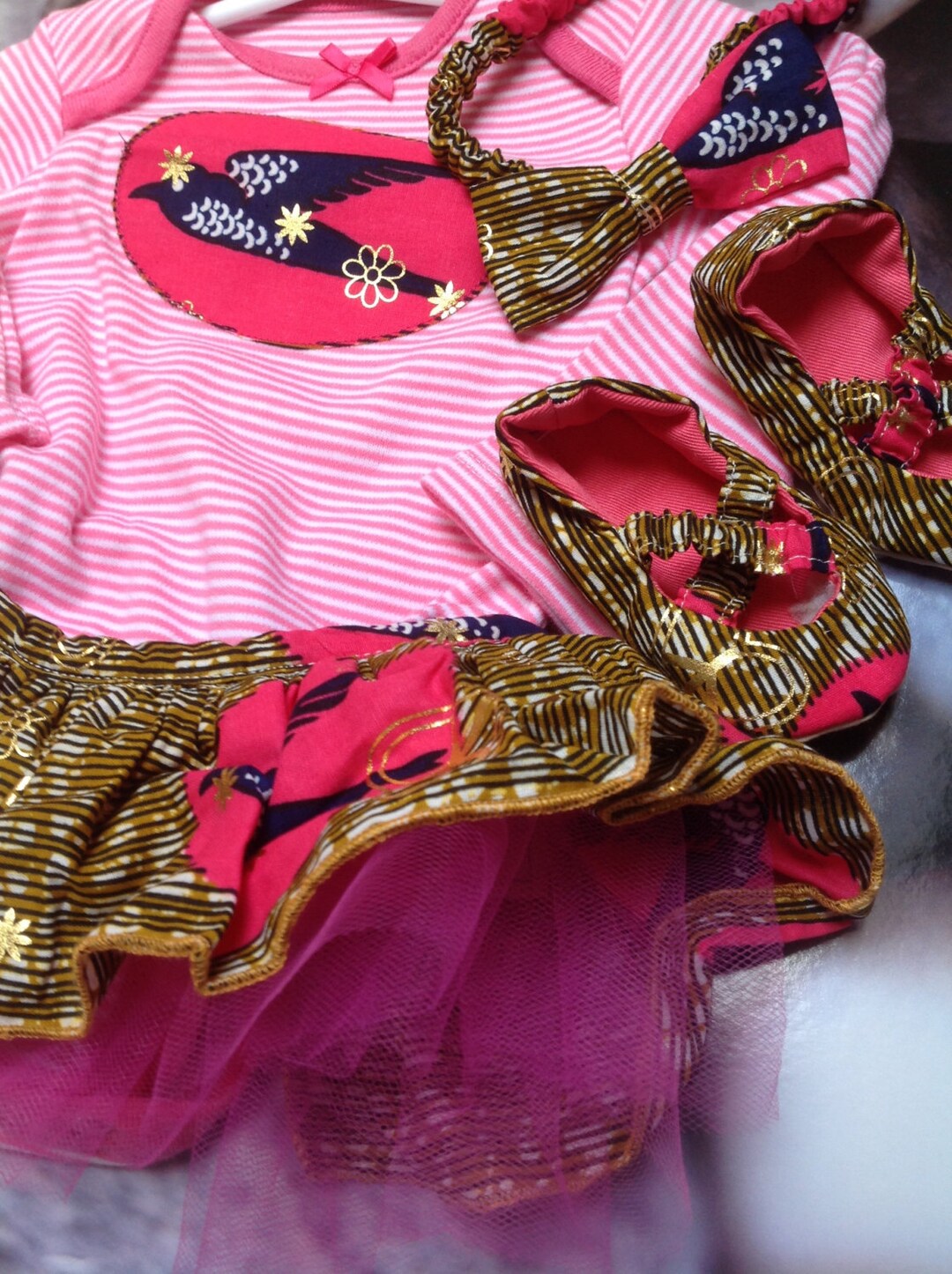 Baby Girl's Pink Stripe Tutu Bodysuit With a Detachable Ankara Tutu ...