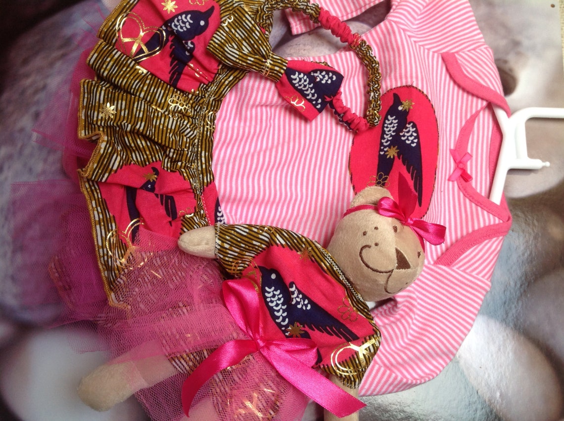 Baby Girl's Pink Stripe Tutu Bodysuit With a Detachable Ankara Tutu ...