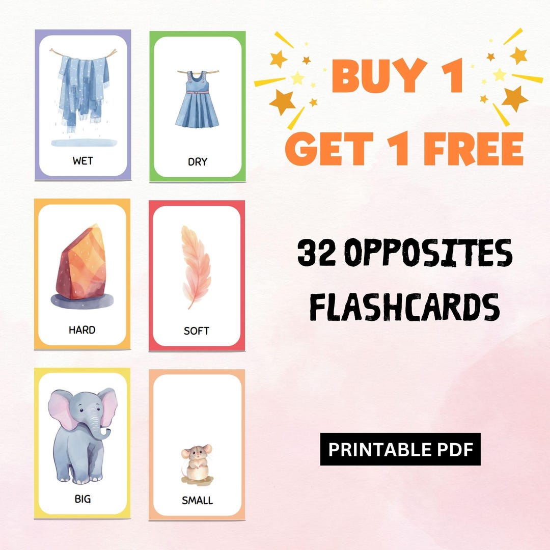 Printable Opposites Flash Cards for Kids | Educational Digital Download ...