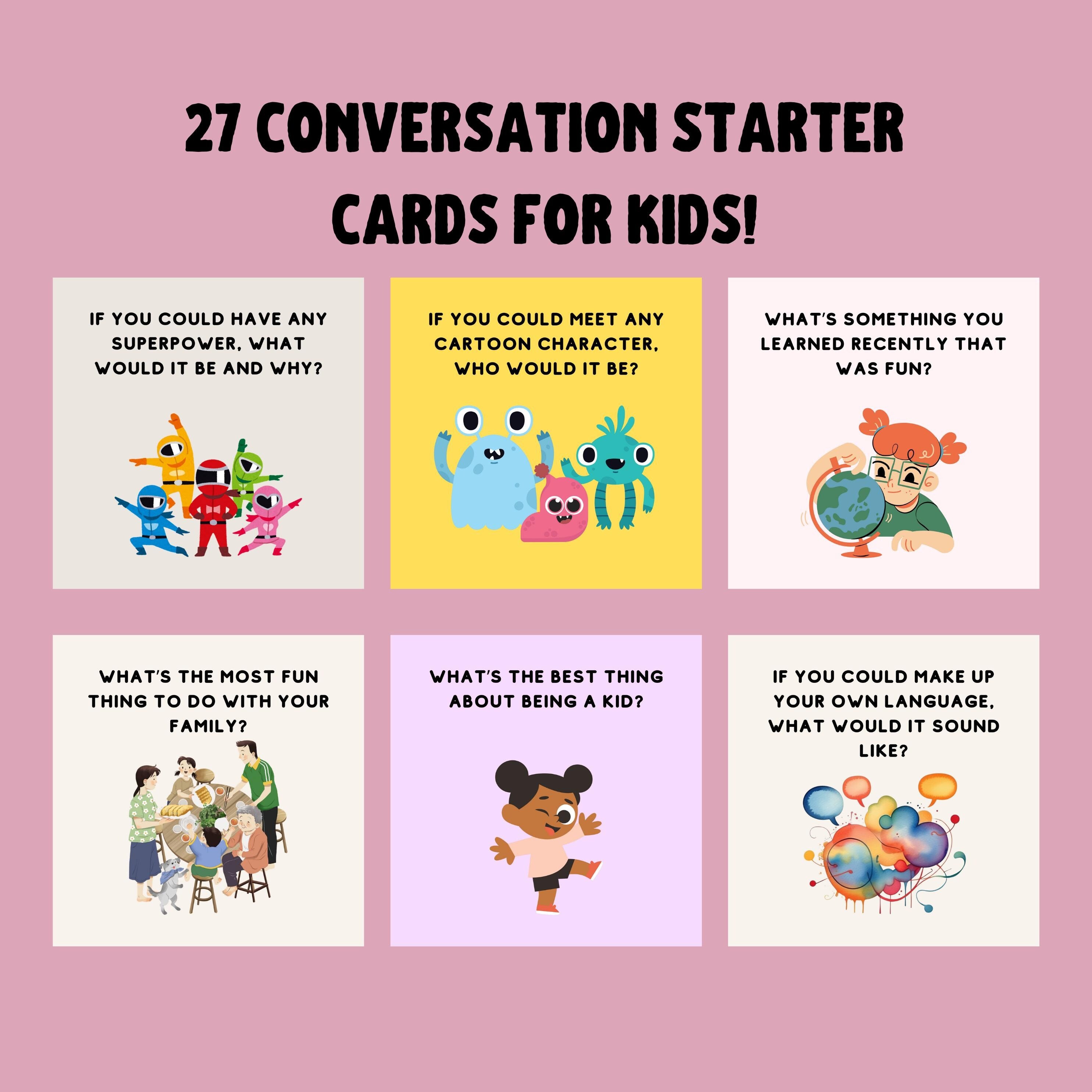 27 Printable Conversation Starter Cards for Kids | Fun Questions for Kids Activities | Creative ...