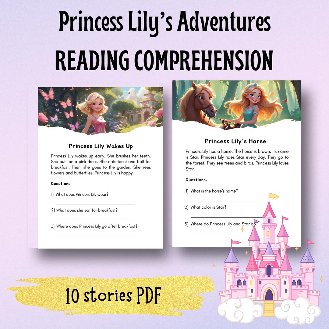 Princess Lily Reading Comprehension Worksheets for Kindergarten & 1st ...