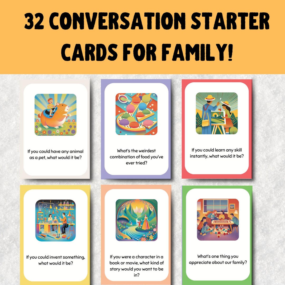 32 Printable Conversation Starter Cards for Family | Fun Questions for ...