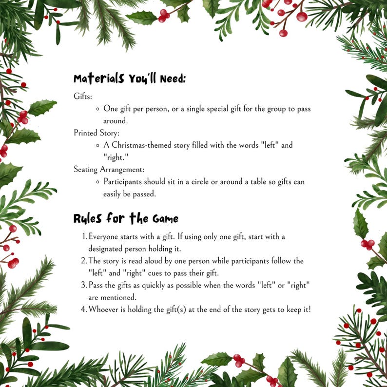 Left Right Christmas Game Printable Stories – Fun Holiday Party ...