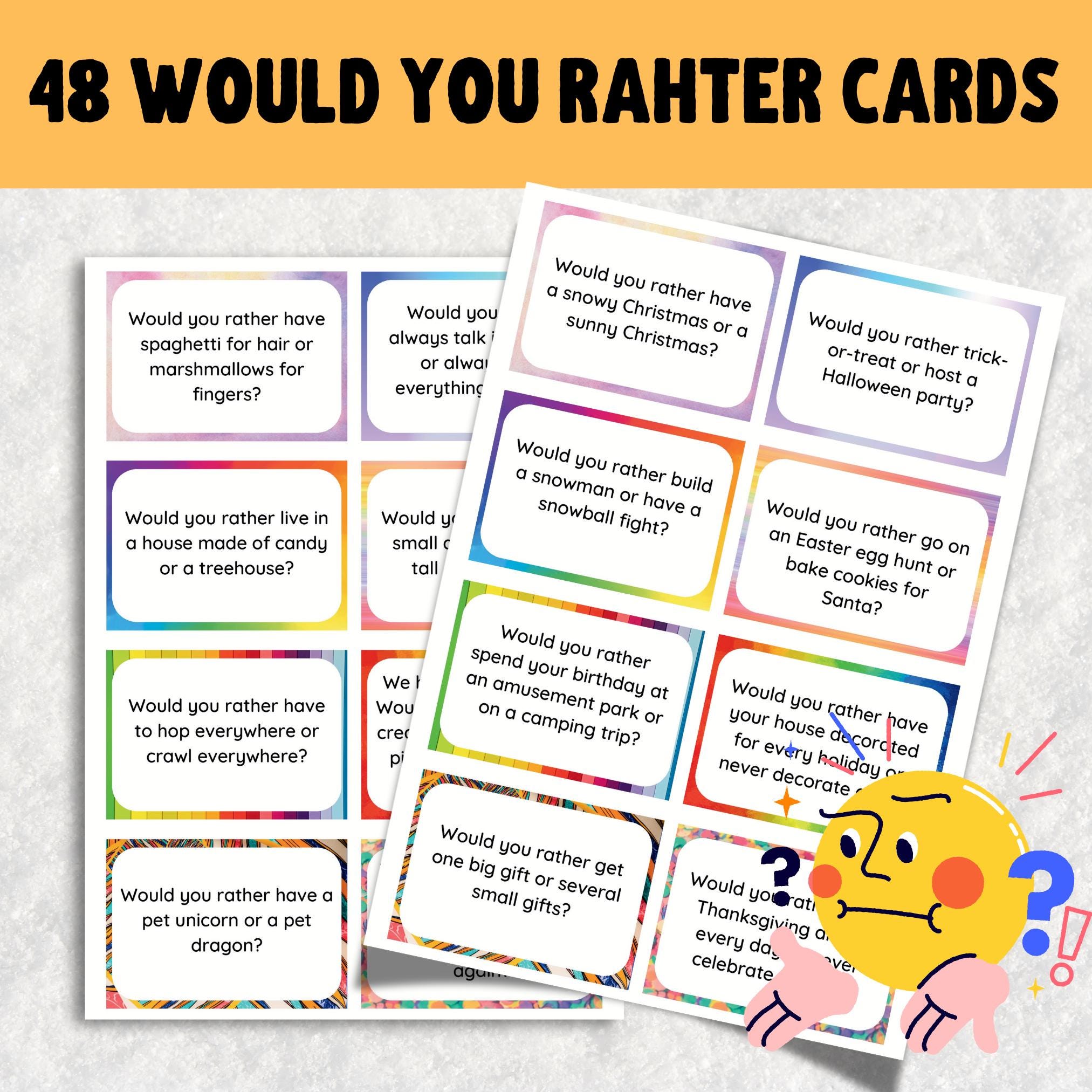 48 Printable Would You Rather Cards for Kids and Adults – Fun Family ...