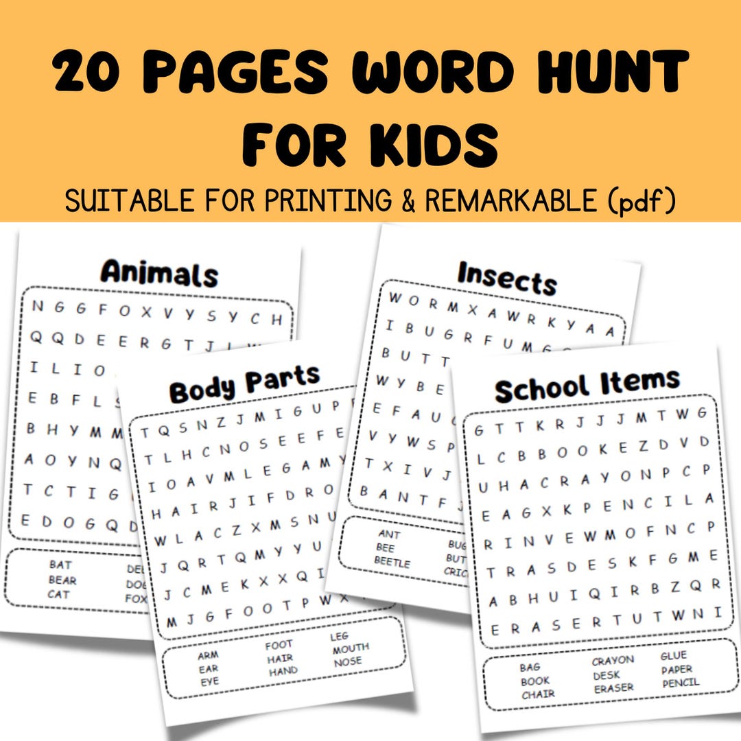 20-page Word Hunt Printable for Kids – Fun & Educational PDF ...