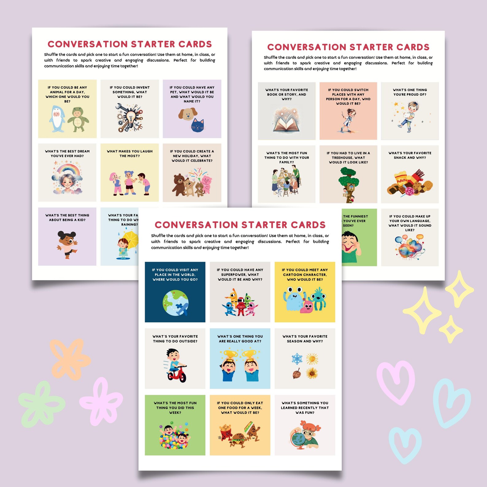 27 Printable Conversation Starter Cards for Kids | Fun Questions for ...