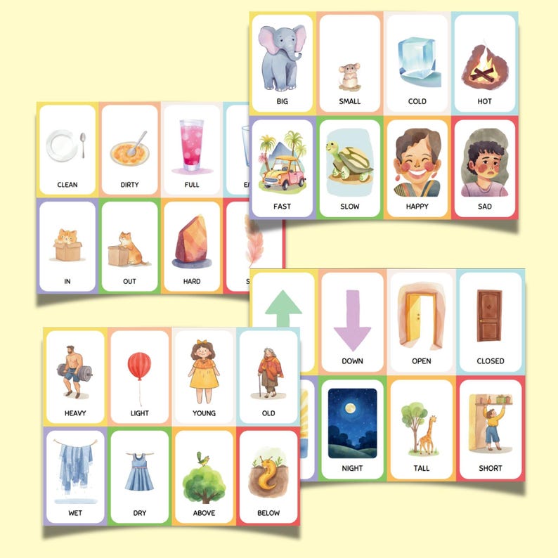 Printable Opposites Flash Cards for Kids | Educational Digital Download ...