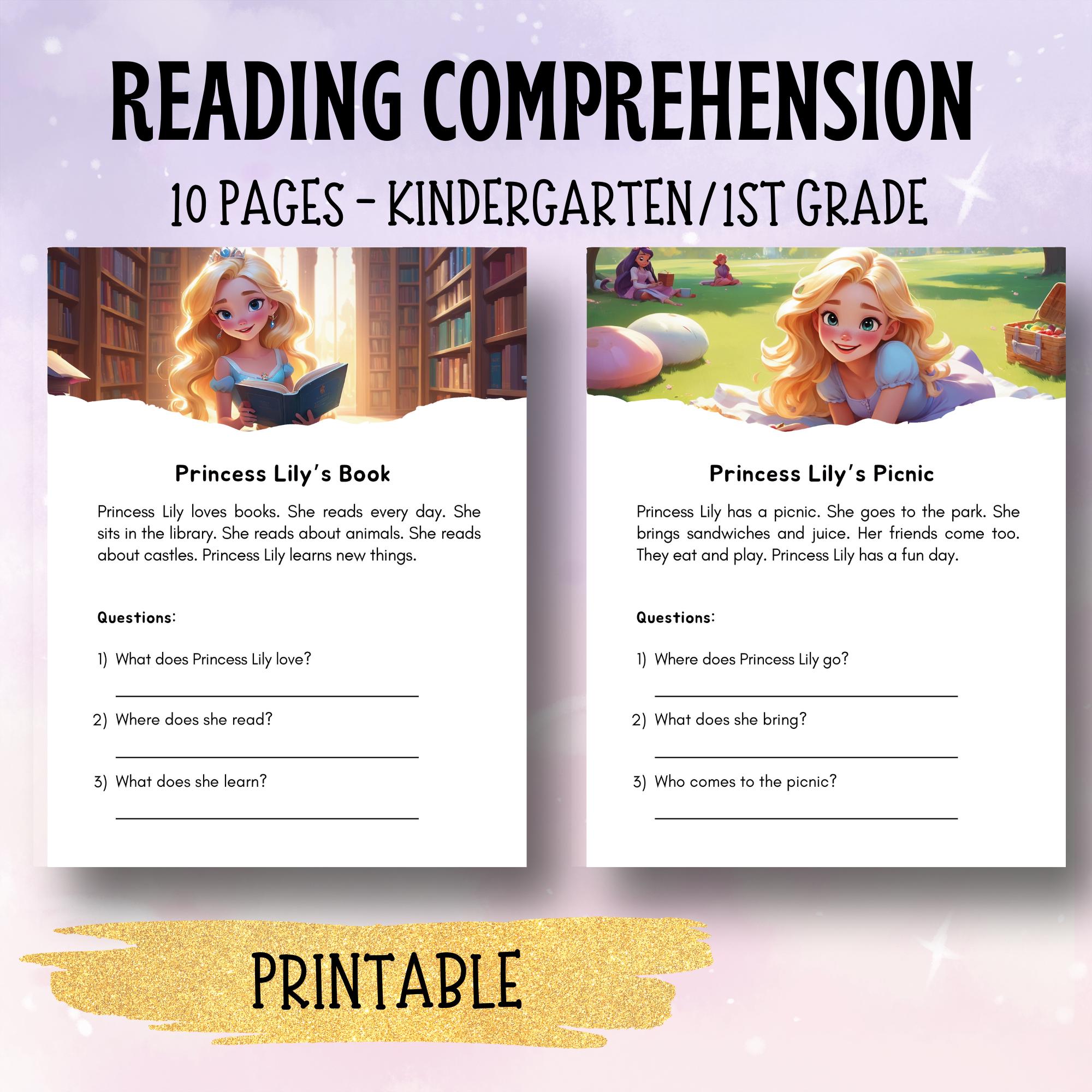 Princess Lily Reading Comprehension Worksheets for Kindergarten & 1st ...
