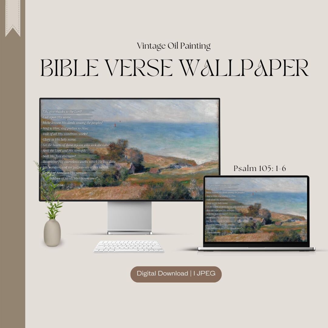 Psalm 105:1-6 Christian Desktop Wallpaper, Vintage Coastal Seaside ...