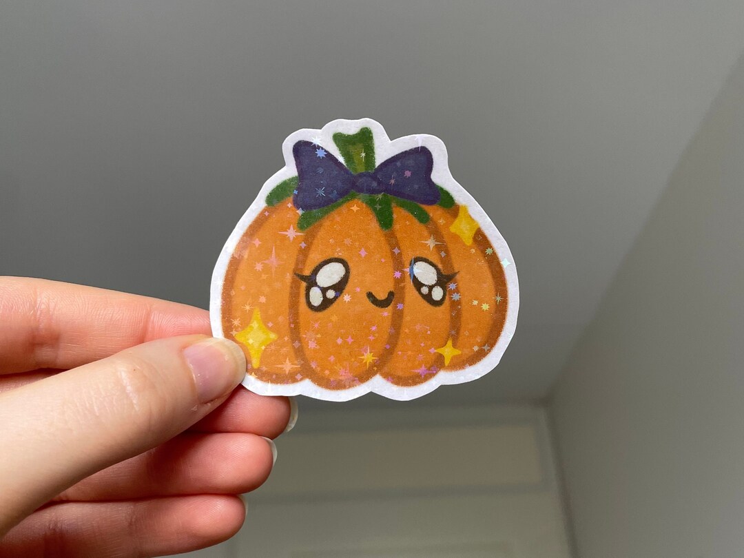 Halloween Kawaii Holographic Glossy Pumpkin Sticker, Spooky Stickers ...