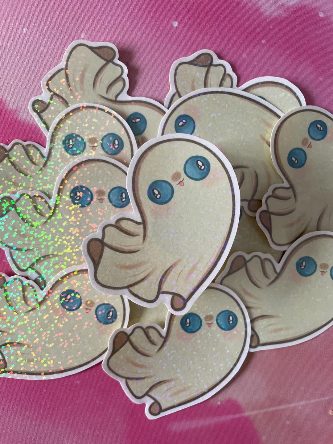 Halloween Kawaii Holographic Glossy Silly Ghost Sticker, Spooky ...