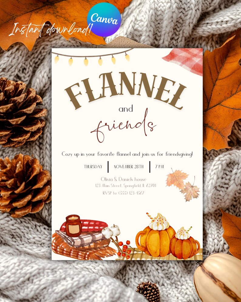Friendsgiving Invitation | Thanksgiving Invitation | Flannel and ...