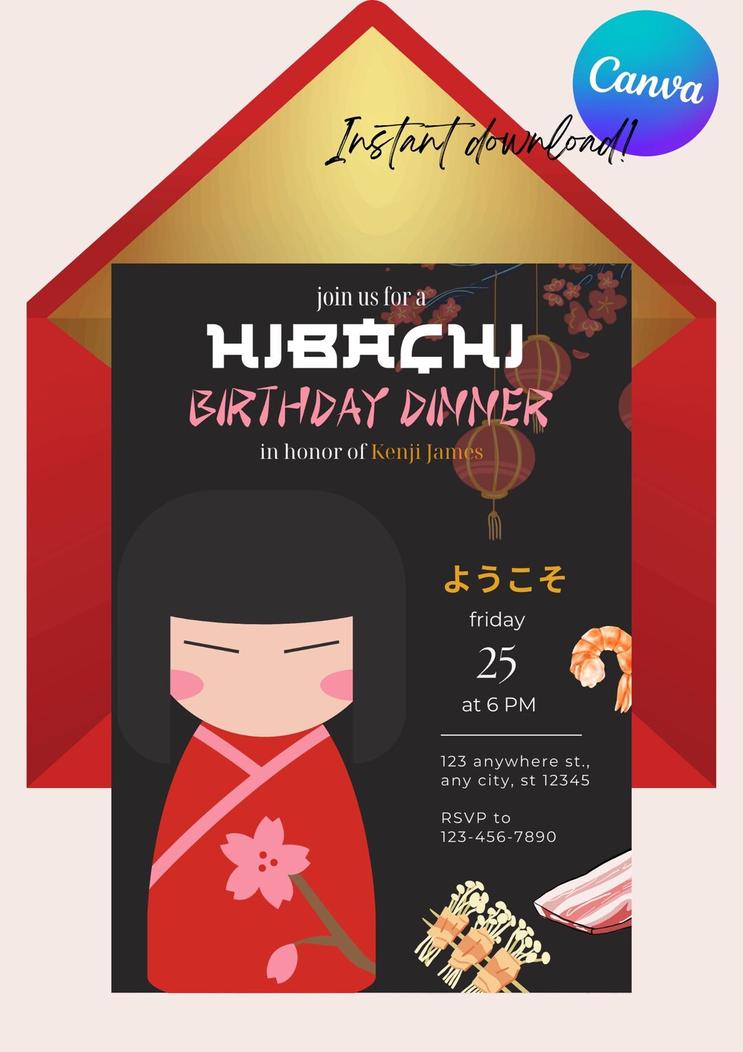 Hibachi Invitation | Hibachi Birthday | Hibachi Party |hibachi Party ...