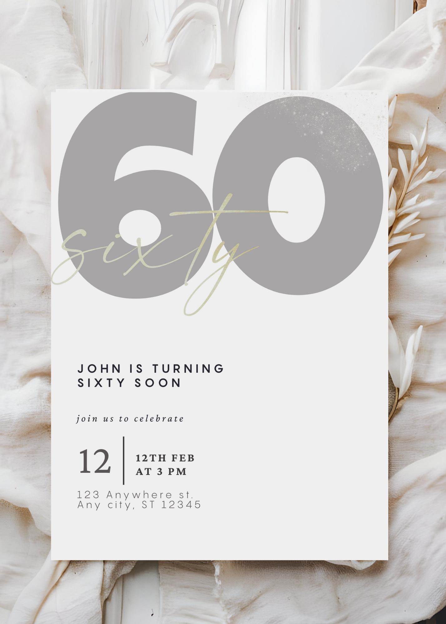 60th Birthday Invitation | 60th Birthday Men | 60th Birthday Invite ...