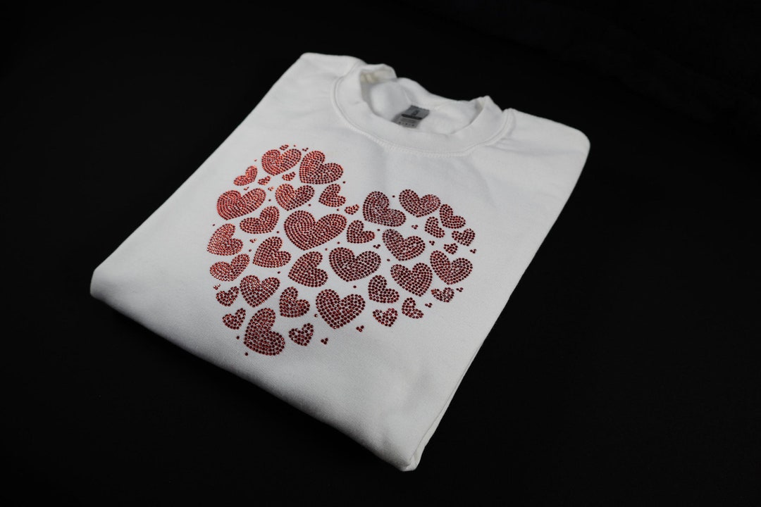 Red Heart Rhinestone Hoodie and Matching Rhinestone Hoodie String, Red ...