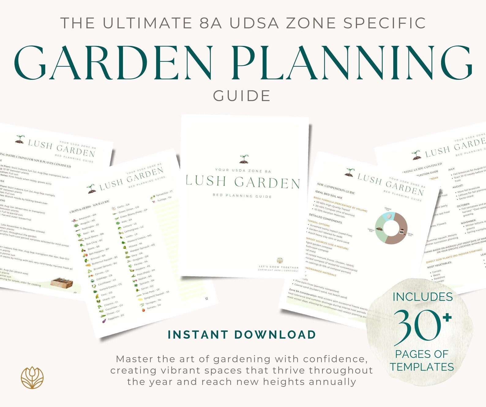 Zone 8A Garden Planner: Year-round Planting Guide and Templates (PDF ...