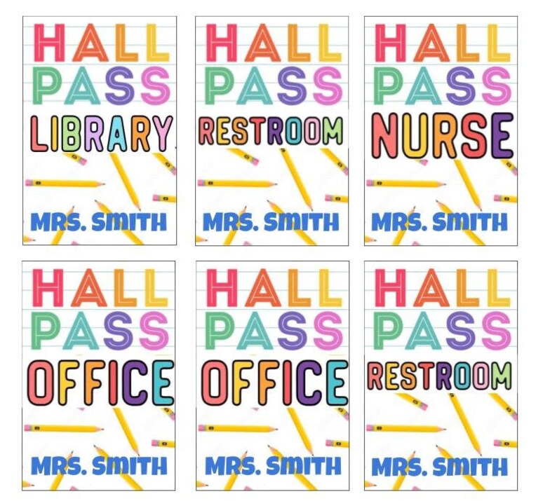 Classroom Hall Passes 6 Pk Bundle for Teacher Classroom Hall Passes ...