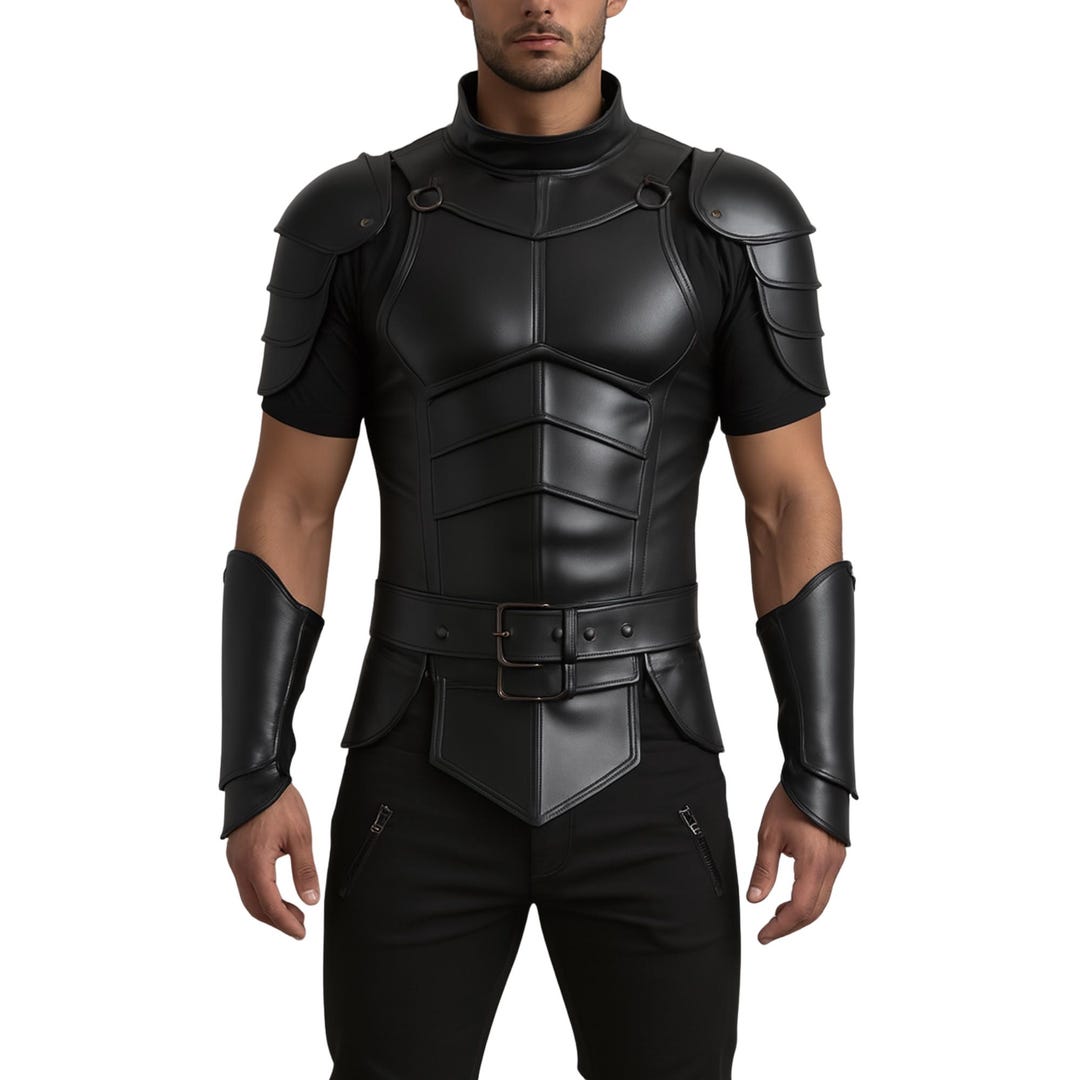Black Leather Armor Set for Men | Knight Chest Plate & Shoulder Guards ...