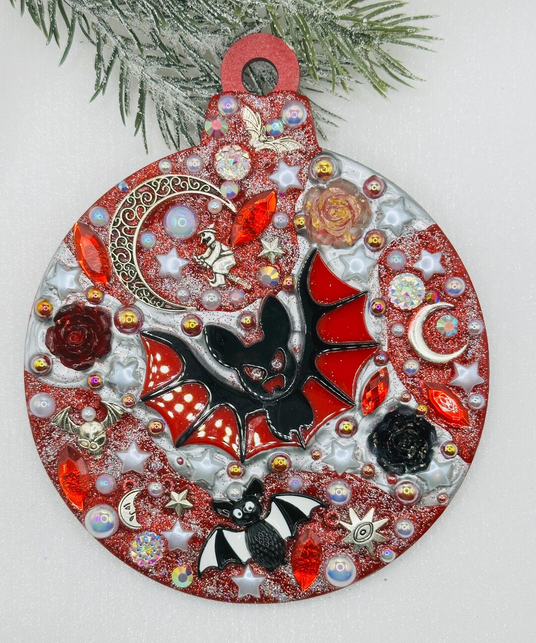 Blood Red Scarlet Crimson Glittered Bat Ornament Bejeweled Jeweled ...