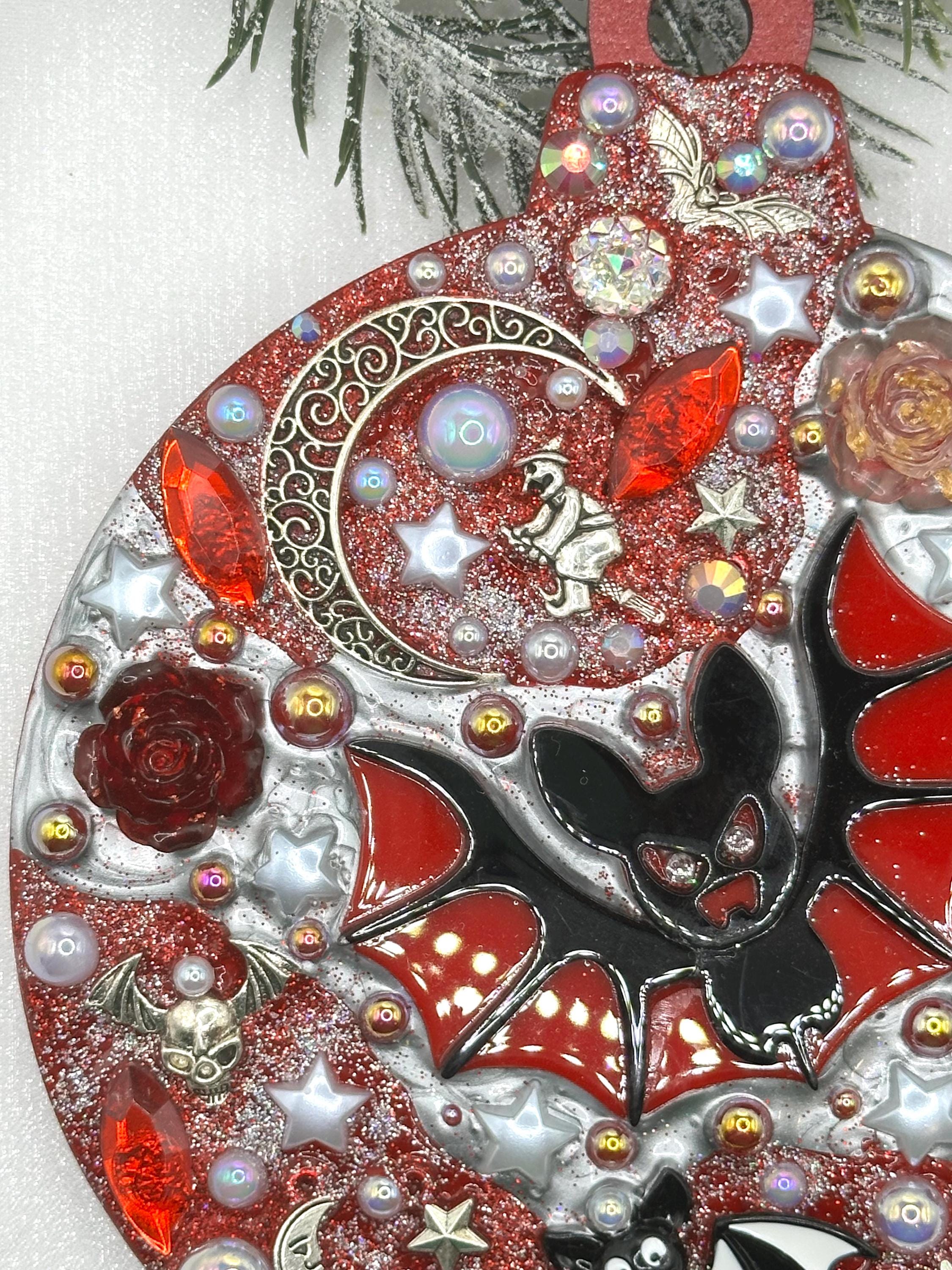 Blood Red Scarlet Crimson Glittered Bat Ornament Bejeweled Jeweled ...