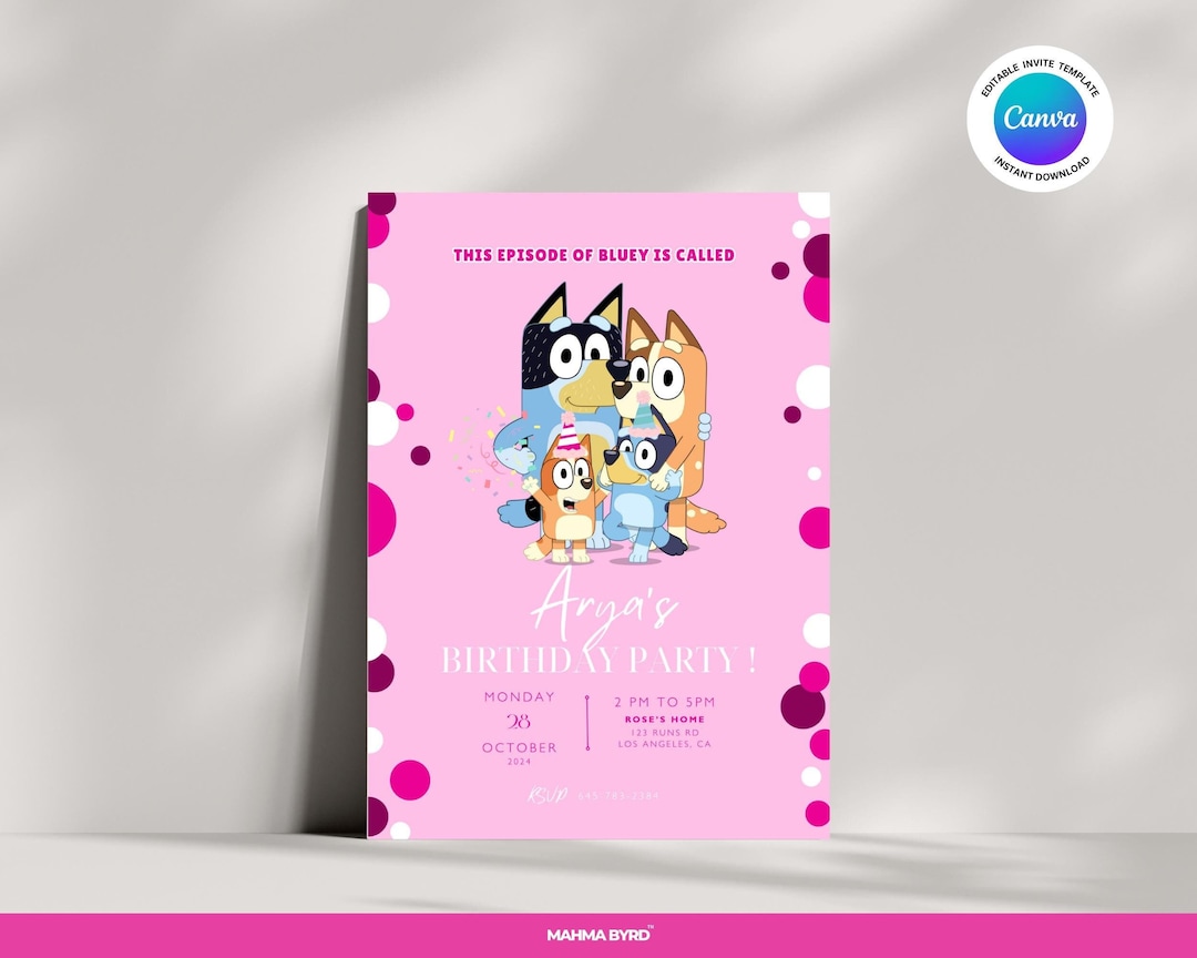 Blue Birthday Invitation for Girl Template Pink Birthday Invitations ...