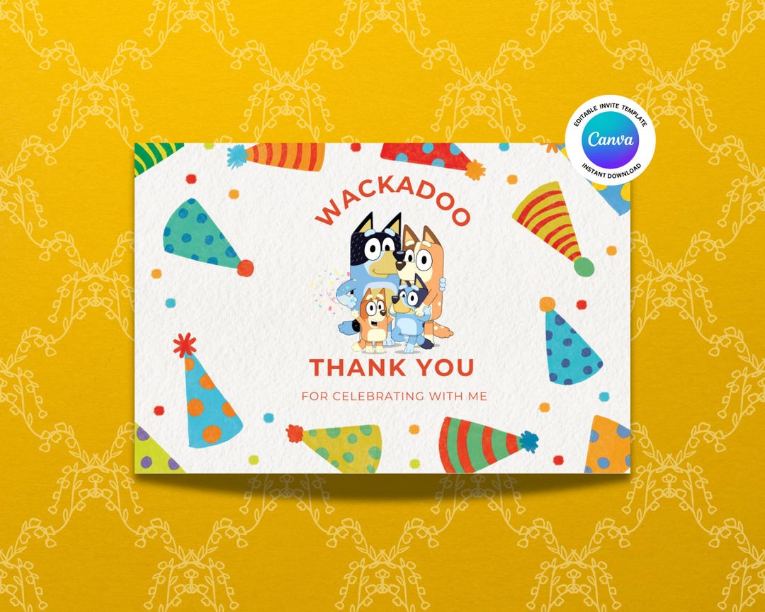 Bluey Thank You Card Bluey Birthday Invitation Thank You Card - Etsy