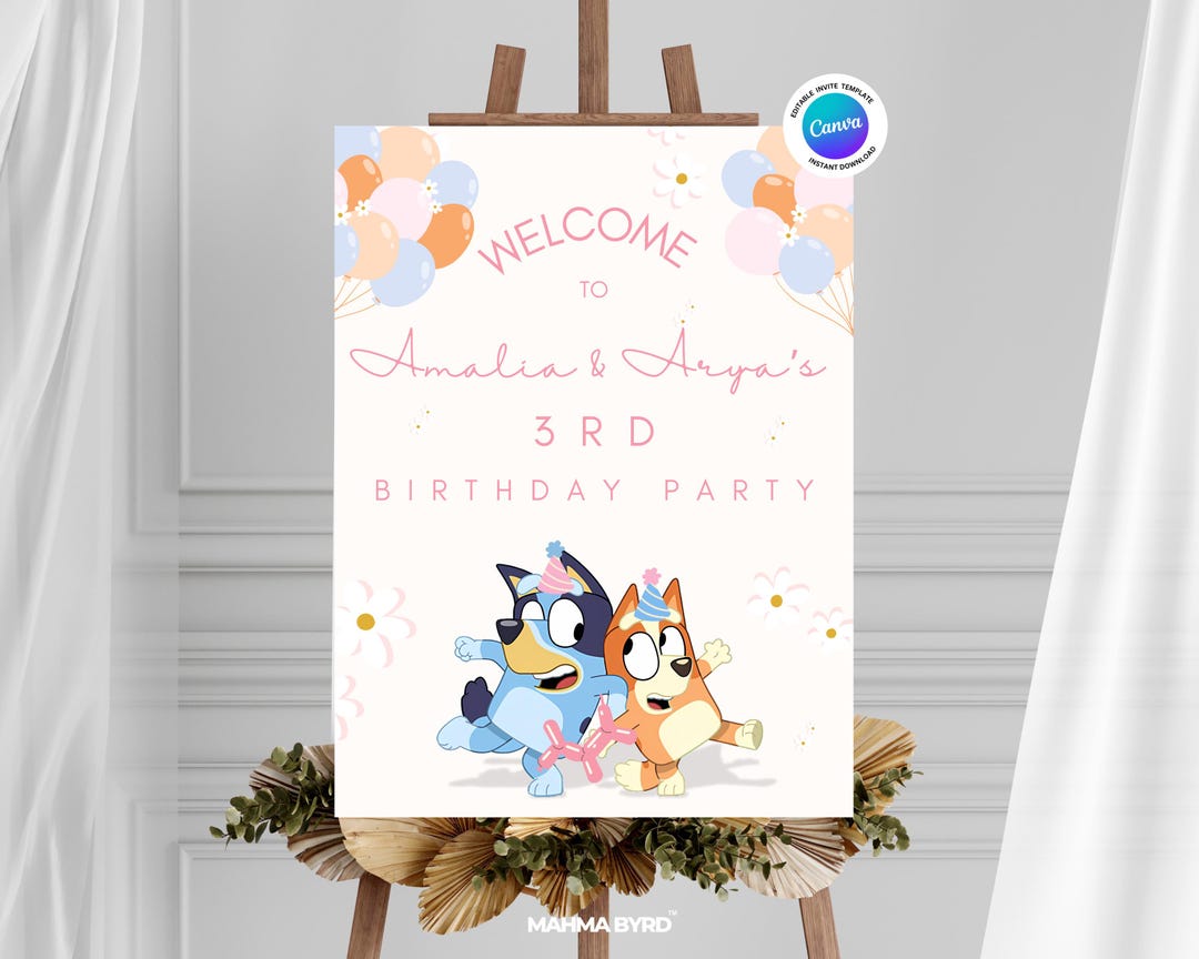 Sibling Bluey Welcome Party Sign Bluey Birthday Decorations Welcome ...