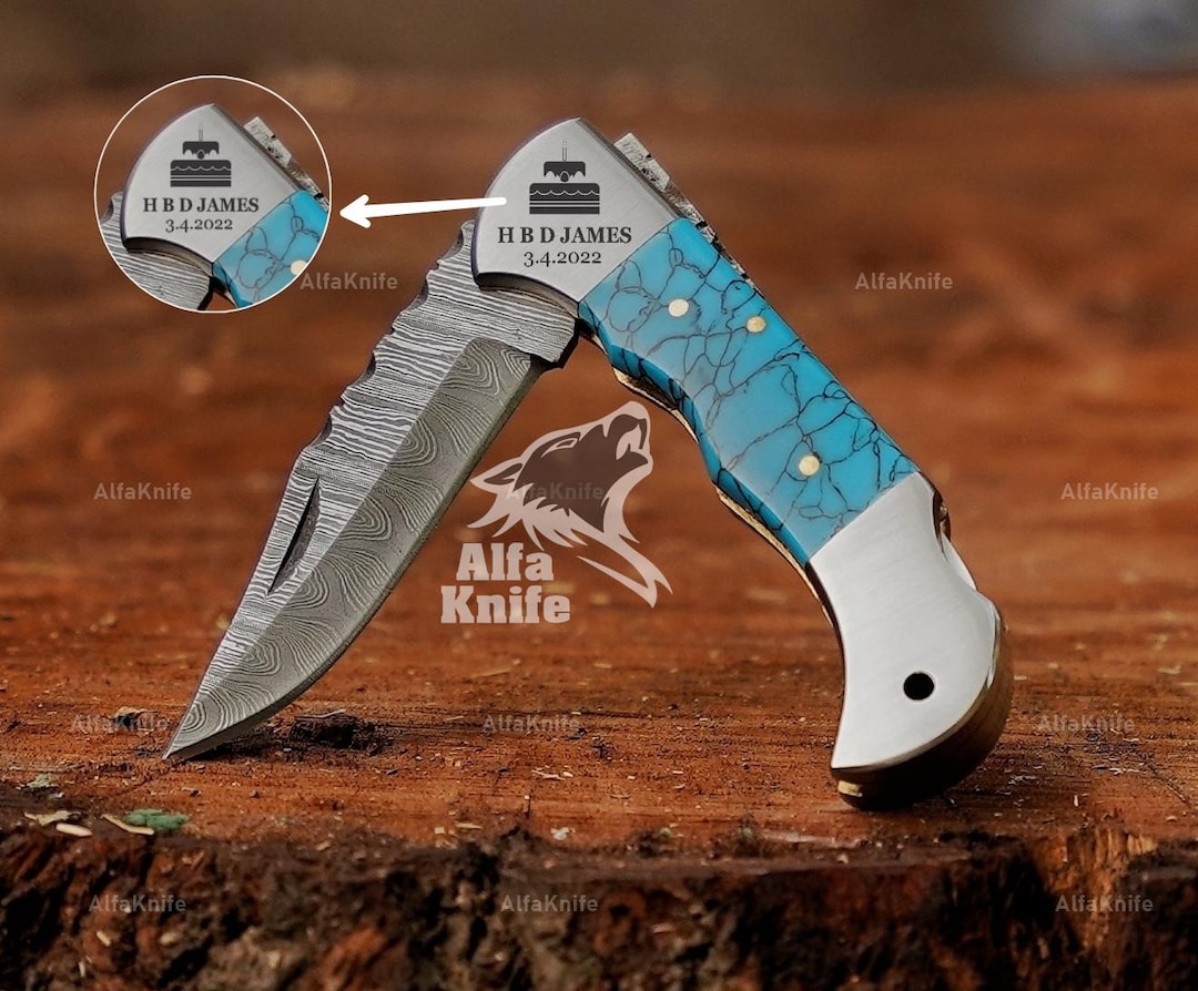 Custom Handmade Damascus Knife With Turquoise Handle, Birthday Gift ...