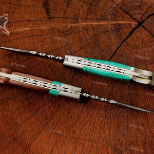 PERSONALIZED HANDMADE DAMASCUS Pocket Knife With Turquoise Handle ...