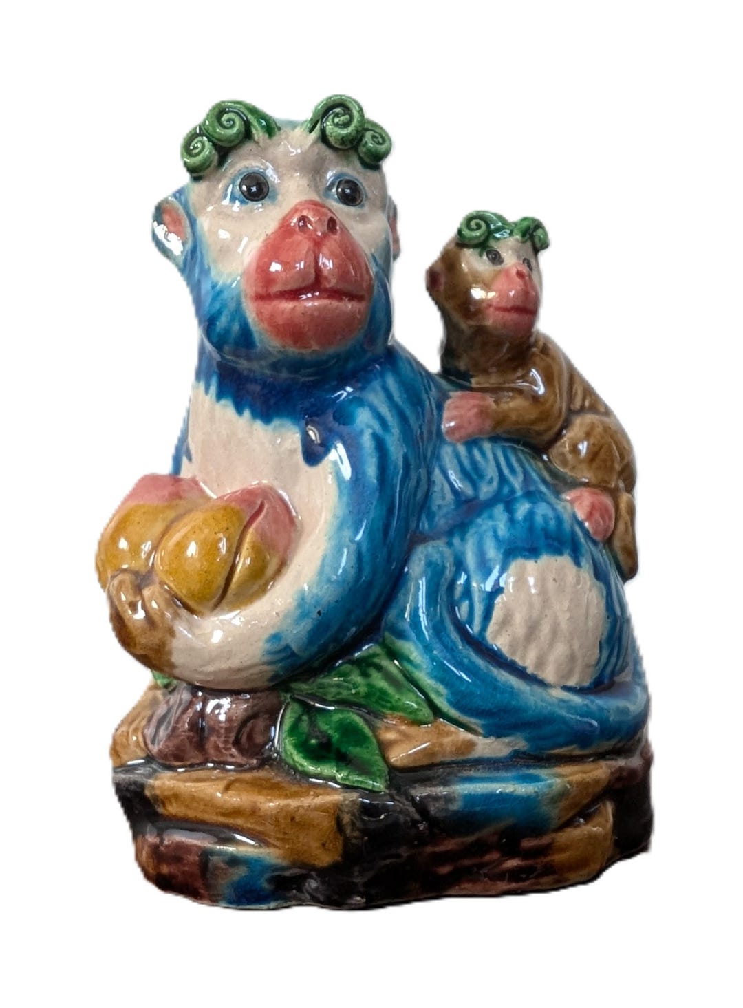 Vintage Oriental Porcelain Monkey Holding Longevity Peaches With Baby ...