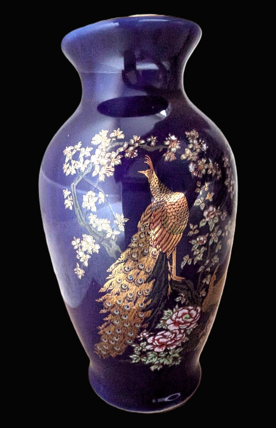 Vintage Oriental Peacock Cobalt Blue Vase - Etsy Vintage Oriental Peacock Cobalt Blue Vase - Etsy