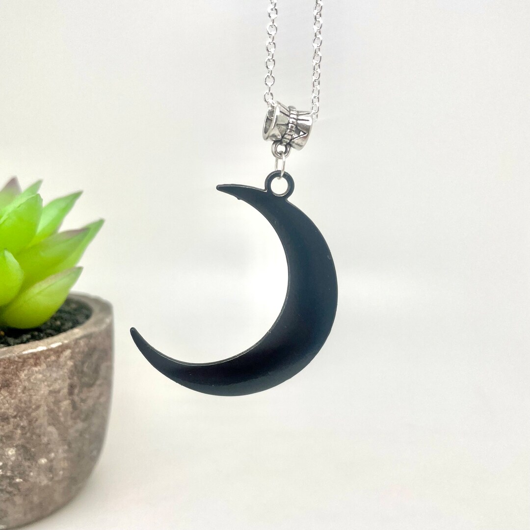 Big Black Metal Crescent Moon Pendant on Necklace Chain or Black Cord ...