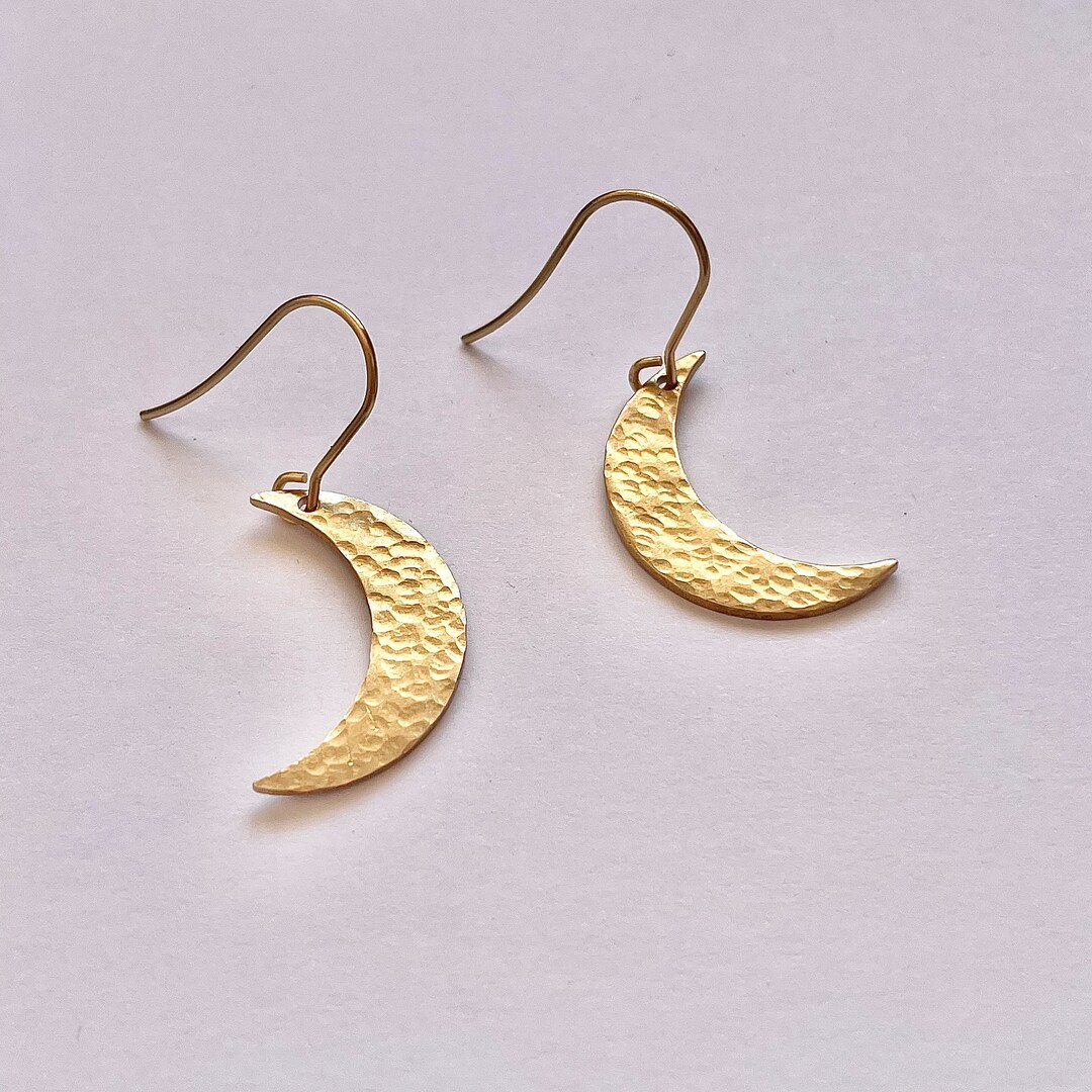 Small Hammered Crescent Moon Shape Earrings on Gold Stainless Steel ...