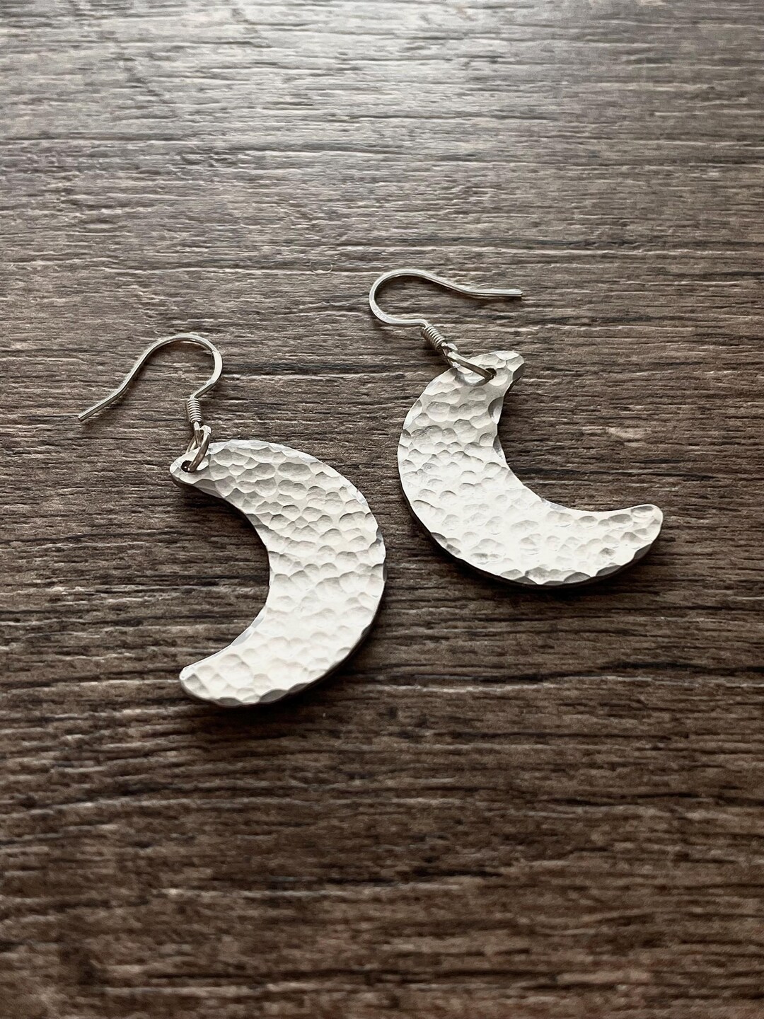 Small Hammered Crescent Moon Shape Earrings 925 Sterling Silver Hooks ...