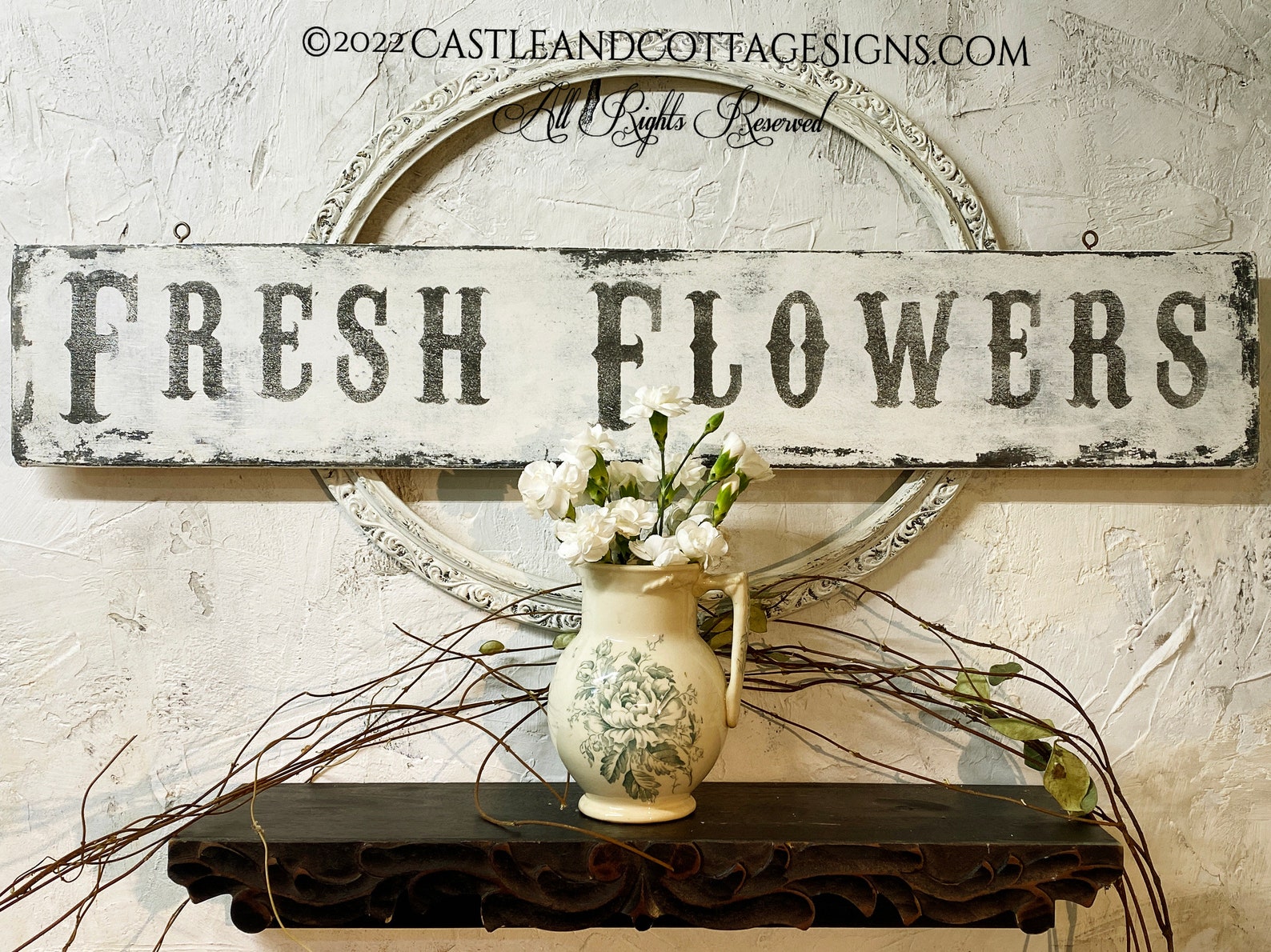 Fresh Flowers Vintage Hand Painted Sign Original Design Castle and ...