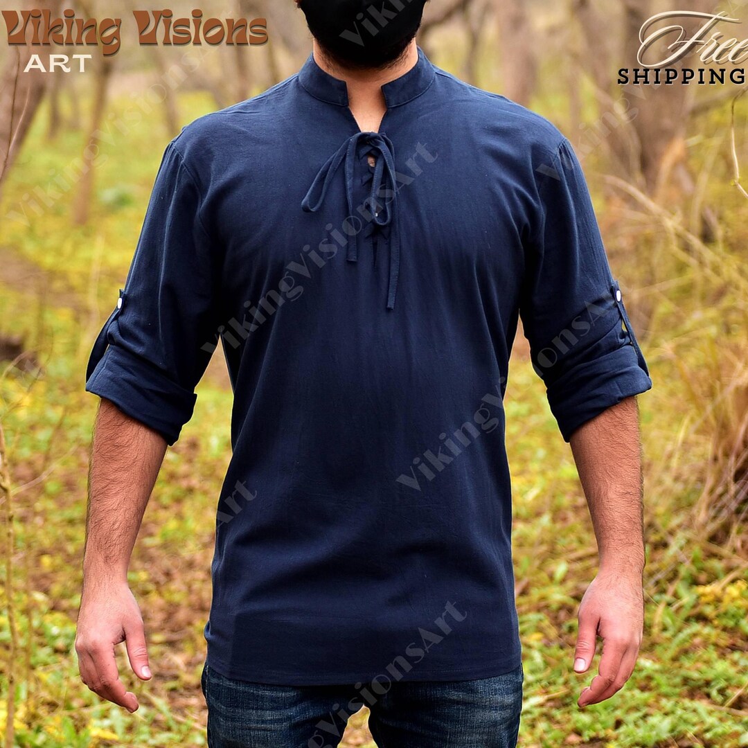 Vintage Long Sleeve Cotton Men Tunic, Viking Medieval Larp Tunic for ...