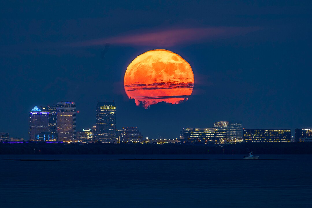 Supermoon Ascending Through Clouds Over Tampa - Etsy