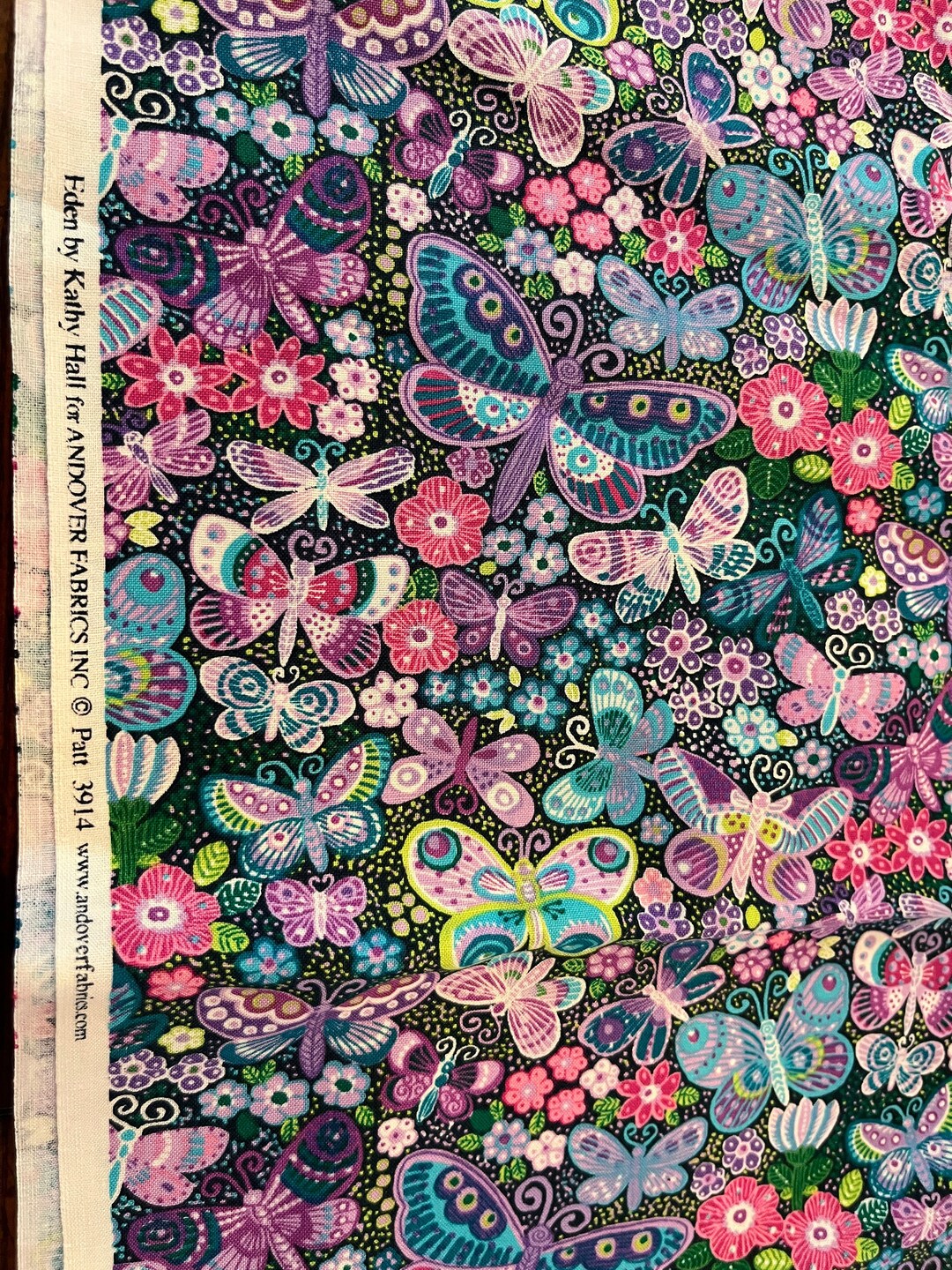 Andover Eden by Kathy Hall Bright Butterflies on Green Speckle Background Cotton Fabric. Craft ...