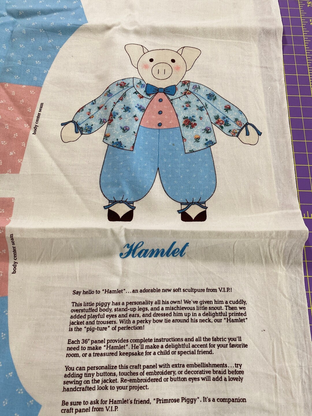Vintage Hamlet the Pig Soft Sculpture Sew & Stuff Fabric Panel ...