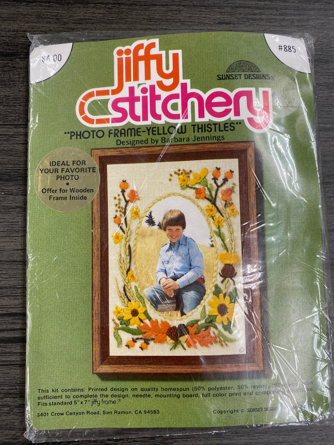 Jiffy Stitchery Photo Frame, Yellow Thistles. A Beginning Crewel Yarn ...