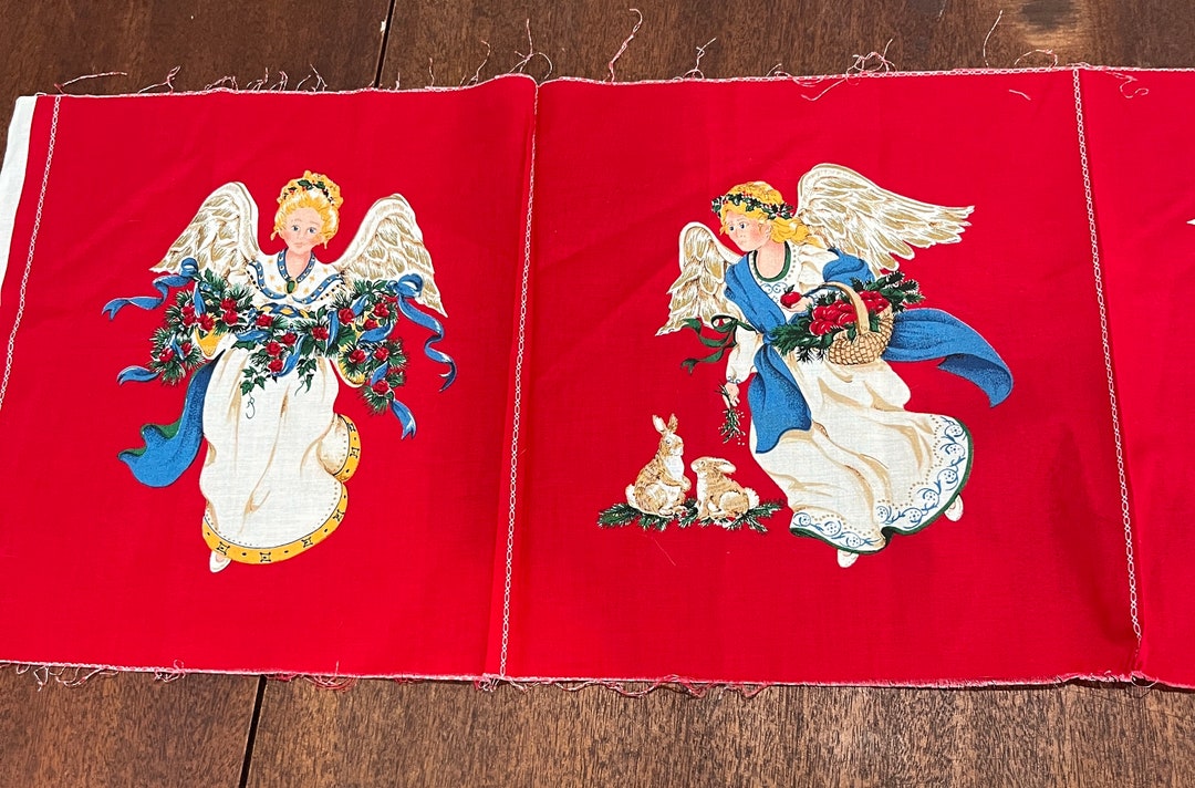 Christmas Angel Fabric Panel, Quilt and Sewing Fabric. Bright Red ...