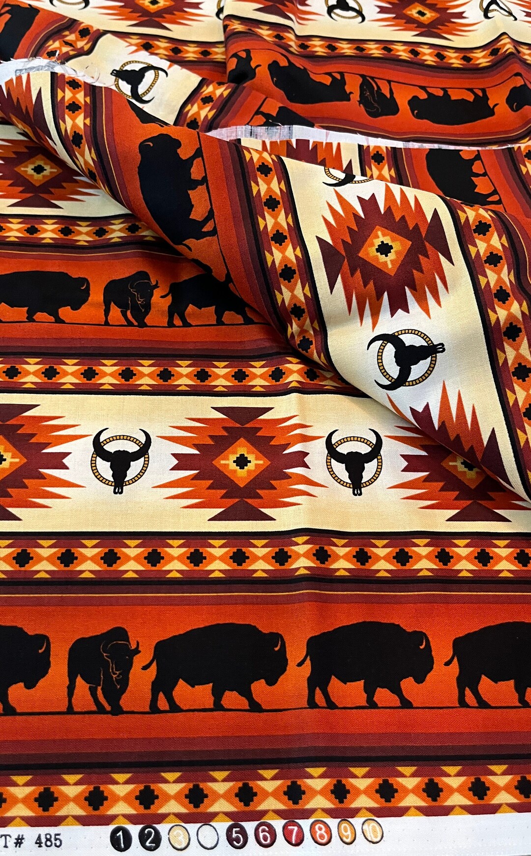 Vintage Bison Buffalo South Western Fabric. Beautiful Striped Brick Red ...