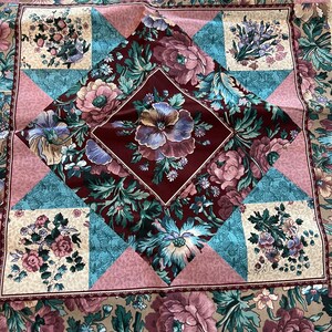 Pansies & Roses Quilting and Sewing Fabric Panel, Teal, Pink, Purple ...