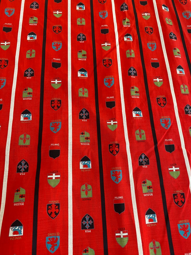 1950 Bright Red Fabric With Italian City Flags as Shield Emblems ...