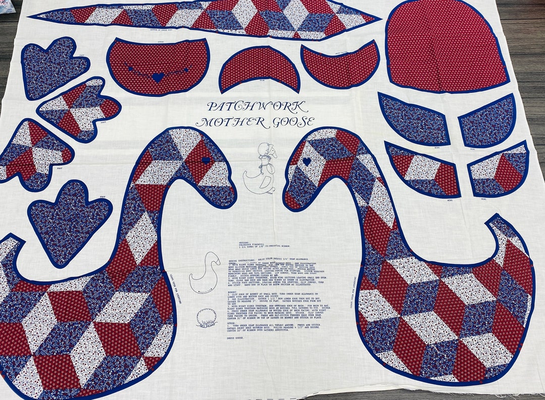 VINTAGE Mother Goose Fabric Panel – Patchwork Stuffed Toy DIY – 1970s ...